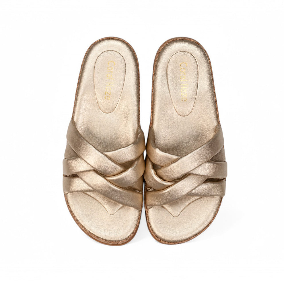 Metallic Gold Platform Sliders | Sunny Cushioned Platform Sliders Women ...